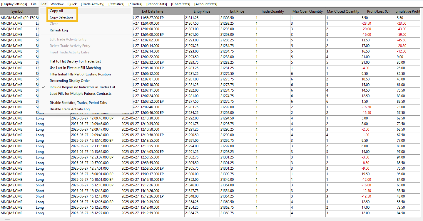 Sierra Chart Trading Journal